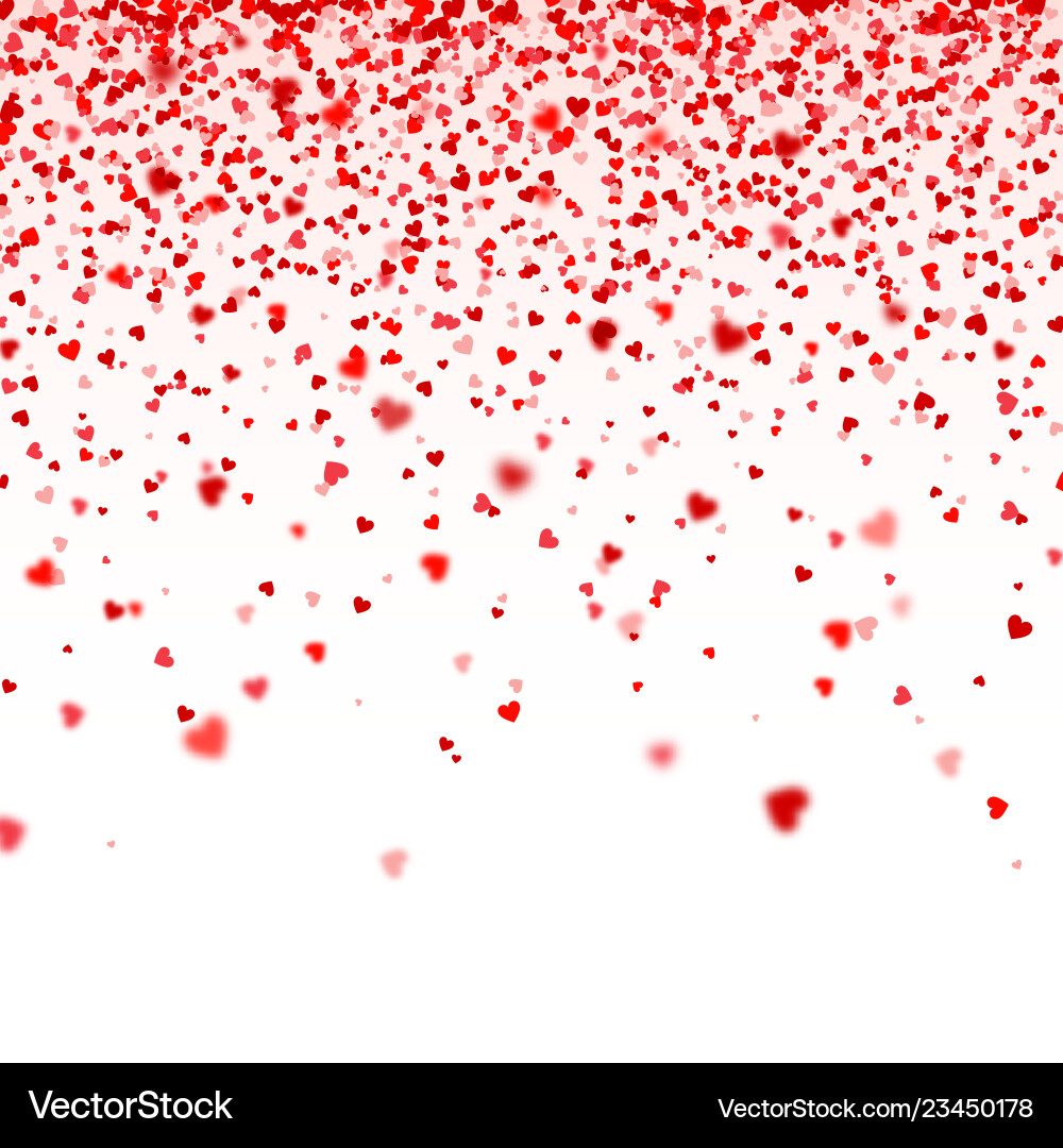 Valentines day falling red blurred hearts on white