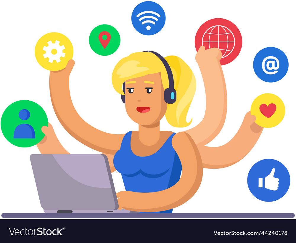 Woman Doing Simultaneously Many Tasks Female Vector Image