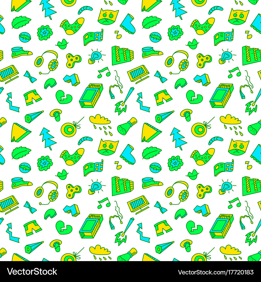 Abstract seamless pattern with many items Vector Image