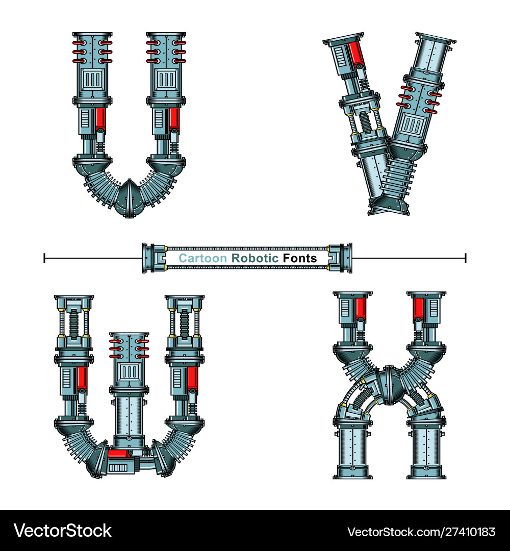 Alphabet typography font cartoon robotic style Vector Image
