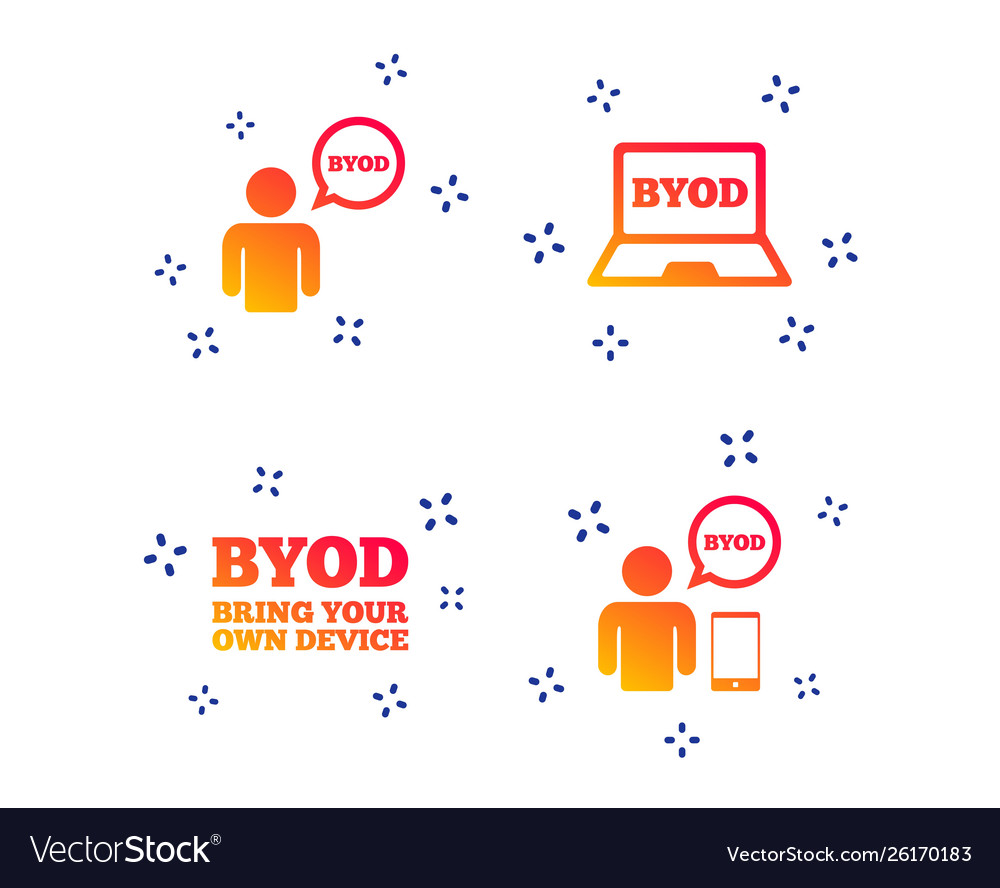 Byod signs human with notebook and smartphone Vector Image