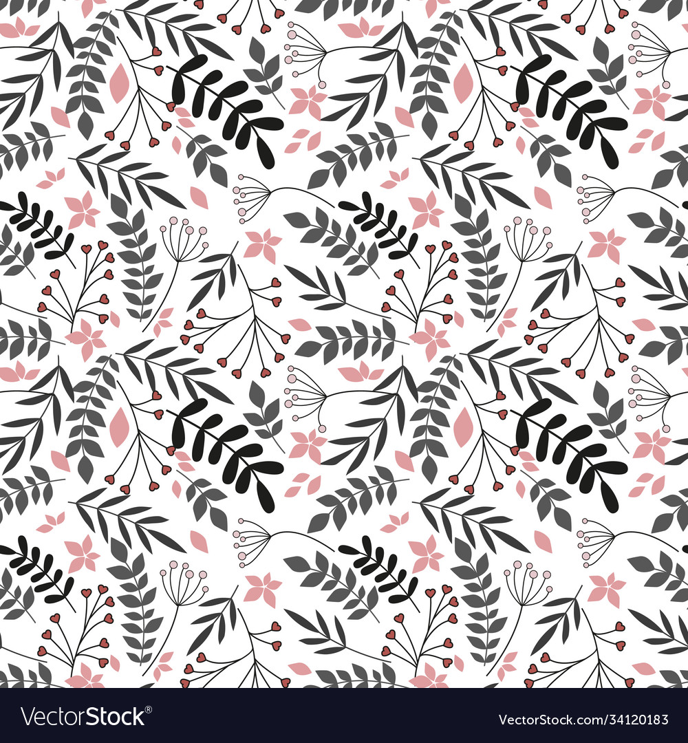 Flowers seamless pattern leaves Royalty Free Vector Image