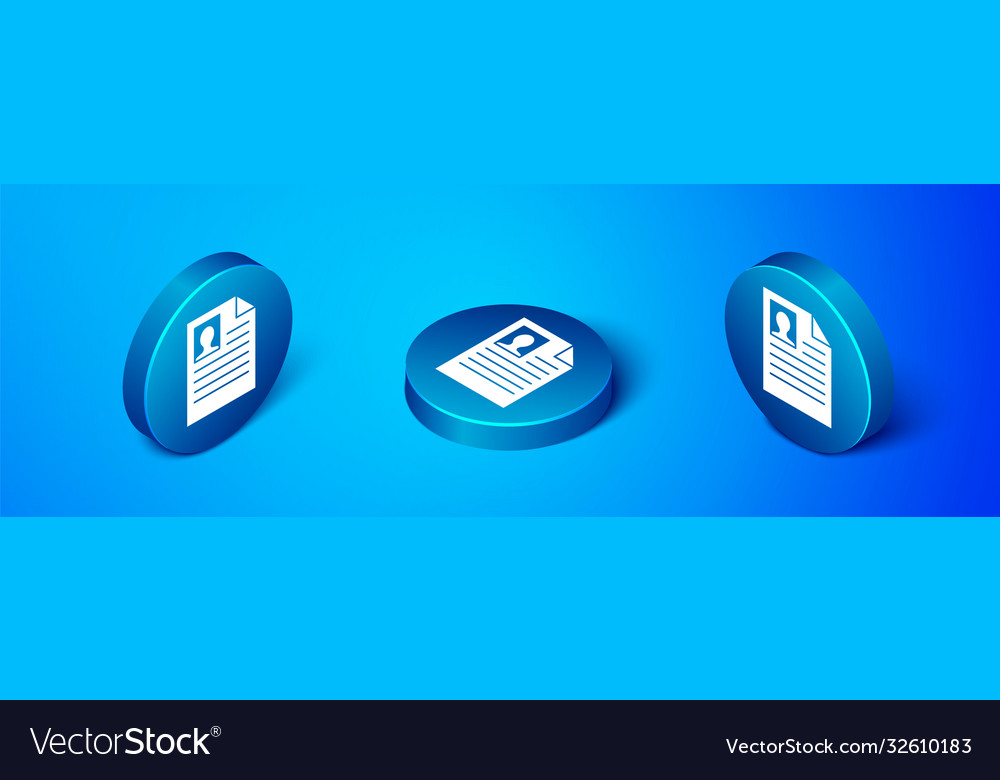 Isometric resume icon isolated on blue background Vector Image