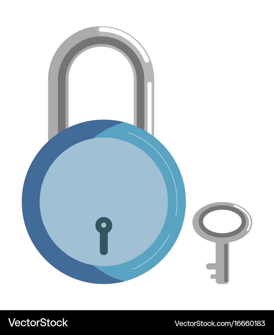 Simple metal lock with blue corpus and small key Vector Image