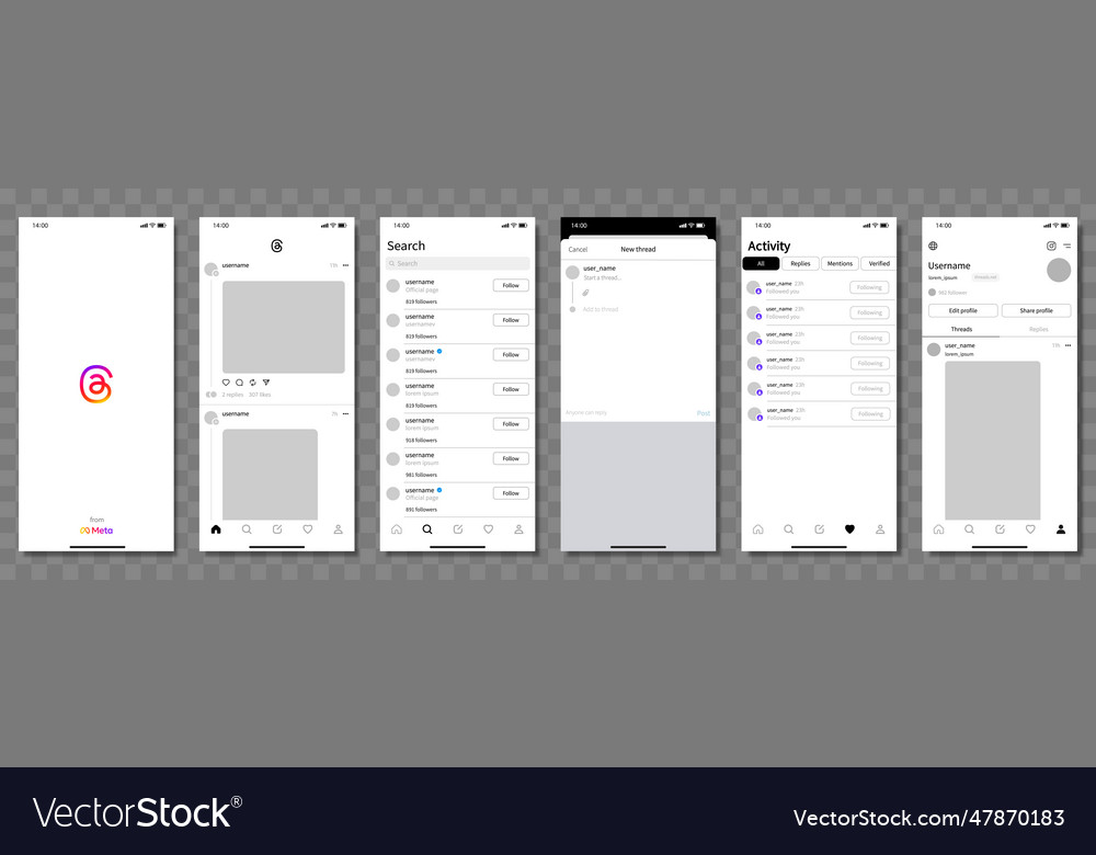 Threads screen mockup set Royalty Free Vector Image