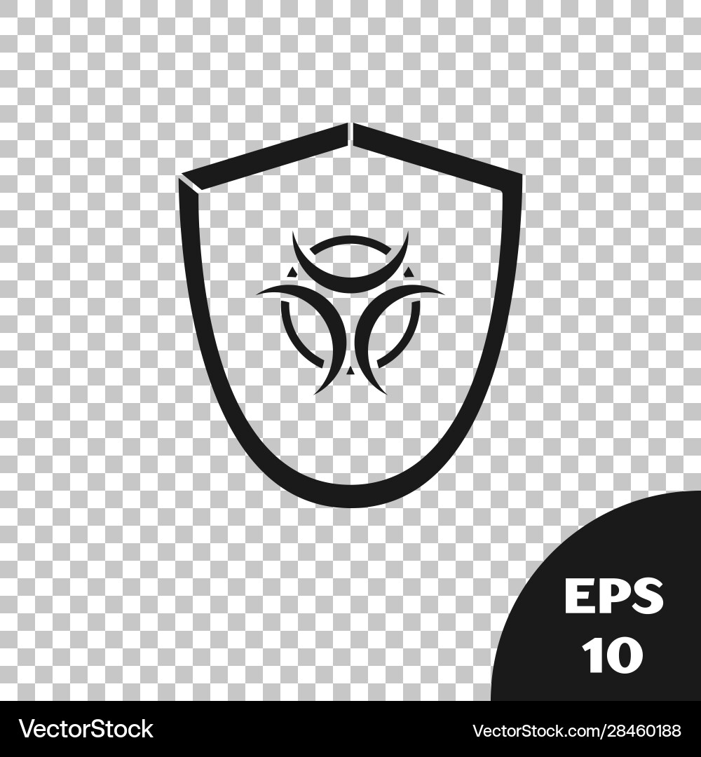 Black biohazard symbol on shield icon isolated Vector Image