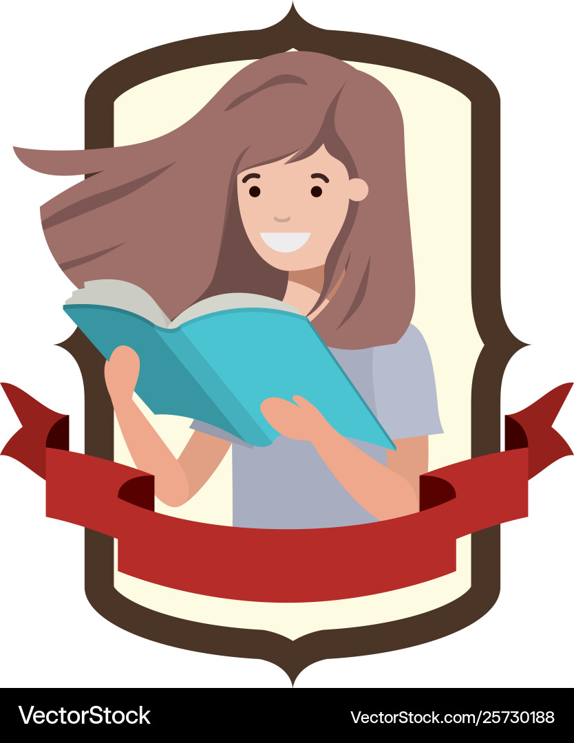 Frame with student girl and reading book Vector Image
