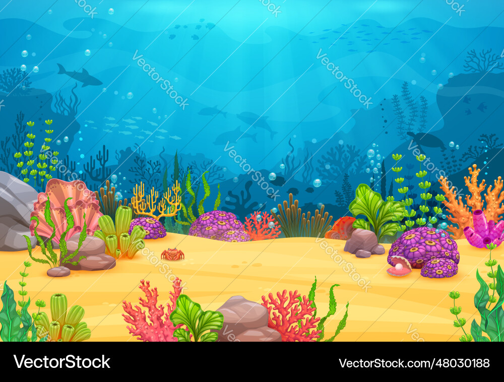 Game level cartoon underwater landscape with fish Vector Image