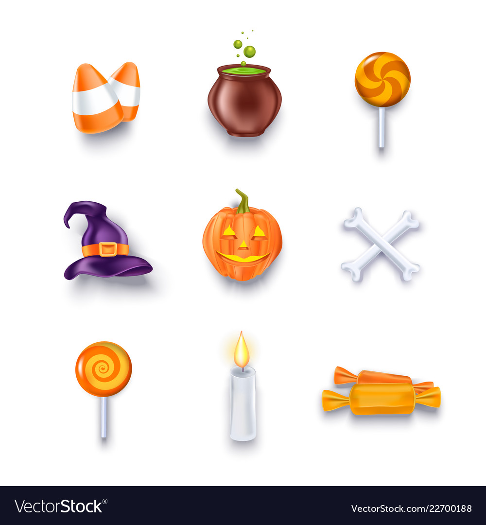 Halloween objects and design elements icons set Vector Image