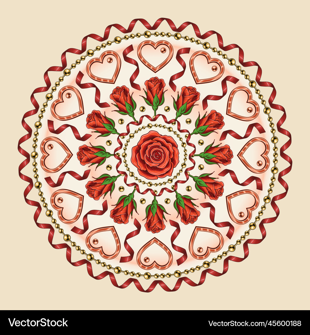 Round pattern with heart beads spiral ribbon Vector Image