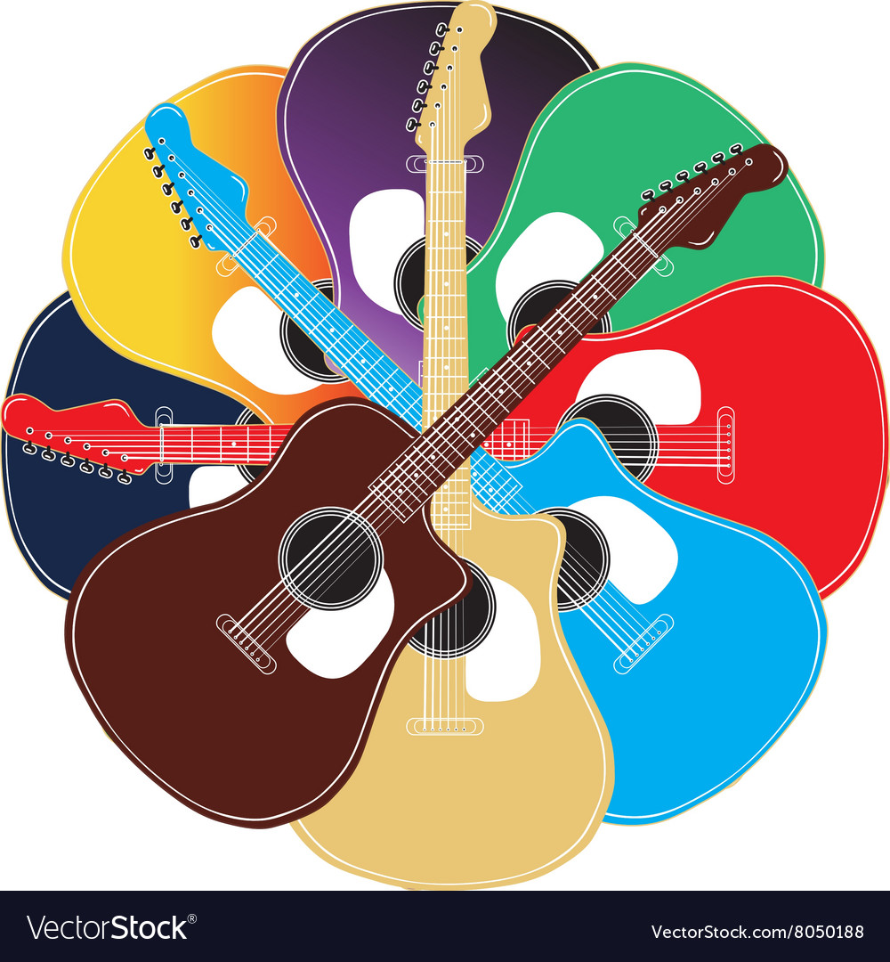 Set colored acoustic guitars Royalty Free Vector Image