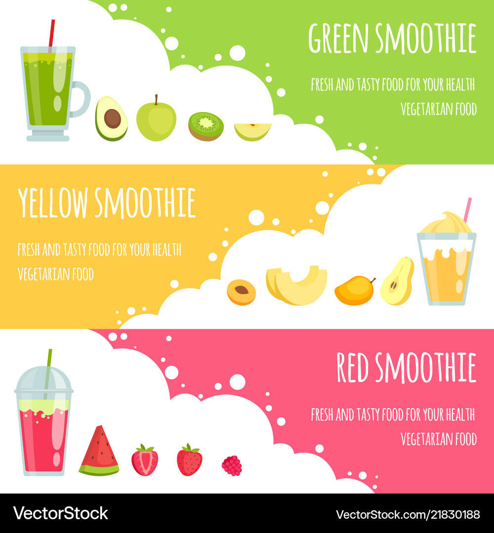 Summer smoothie horizontal banners of various Vector Image