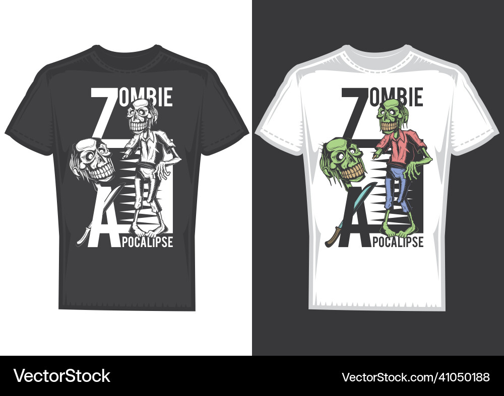 T-shirt design samples with of zombies Royalty Free Vector