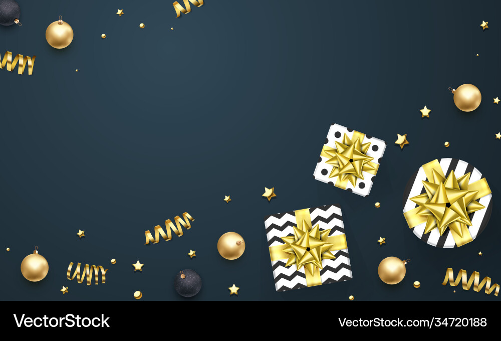 Year greeting card golden gift Royalty Free Vector Image