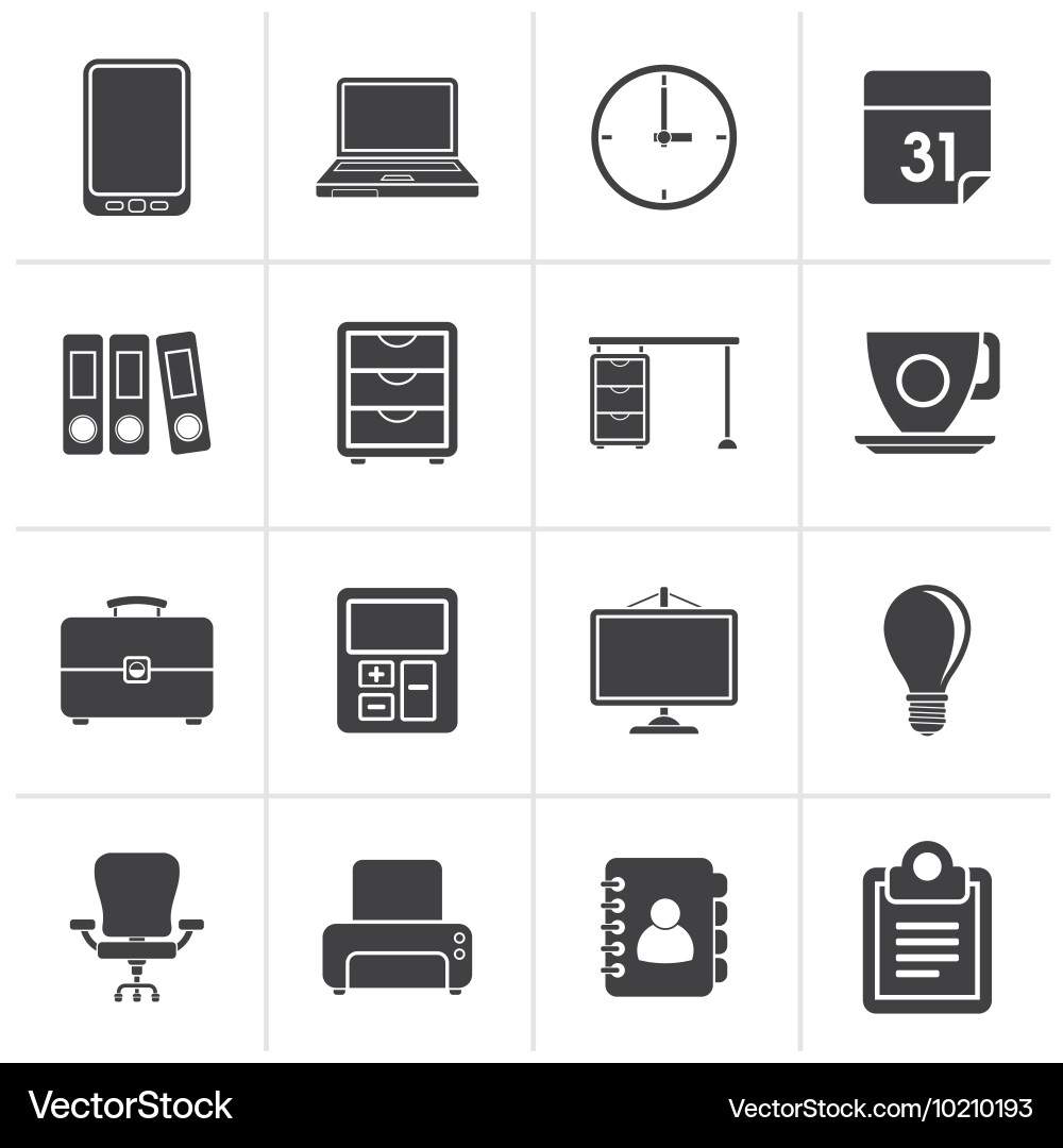 Black business and office icons Royalty Free Vector Image