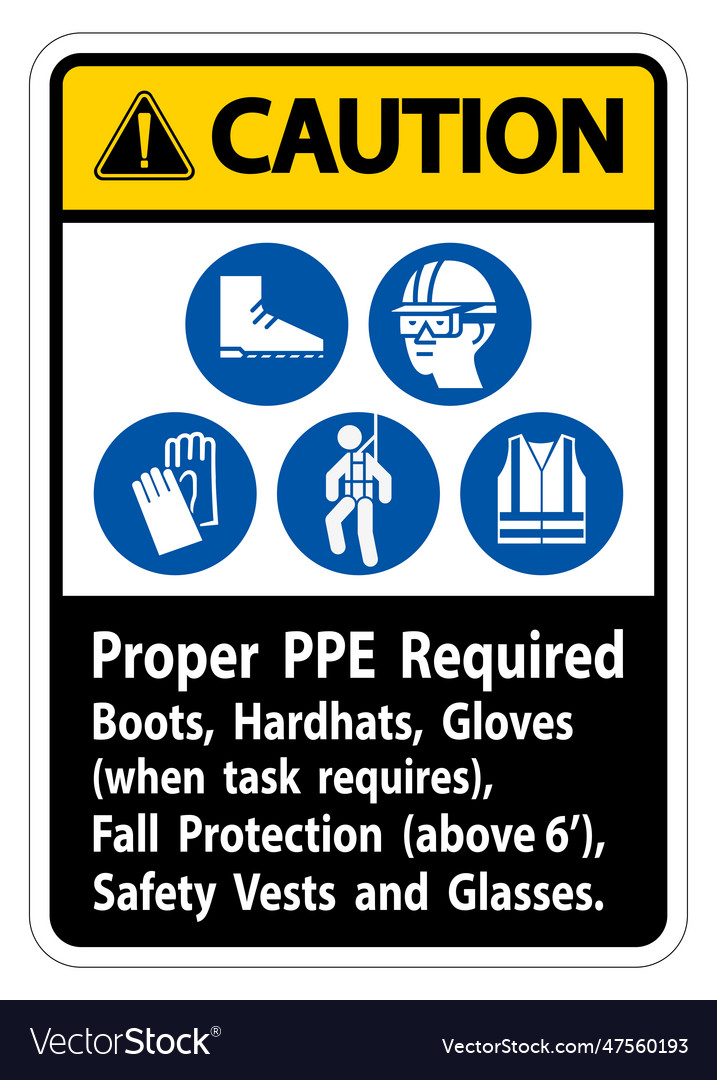 Caution sign proper ppe required boots hardhats Vector Image Caution sign proper ppe required boots hardhats Vector Image