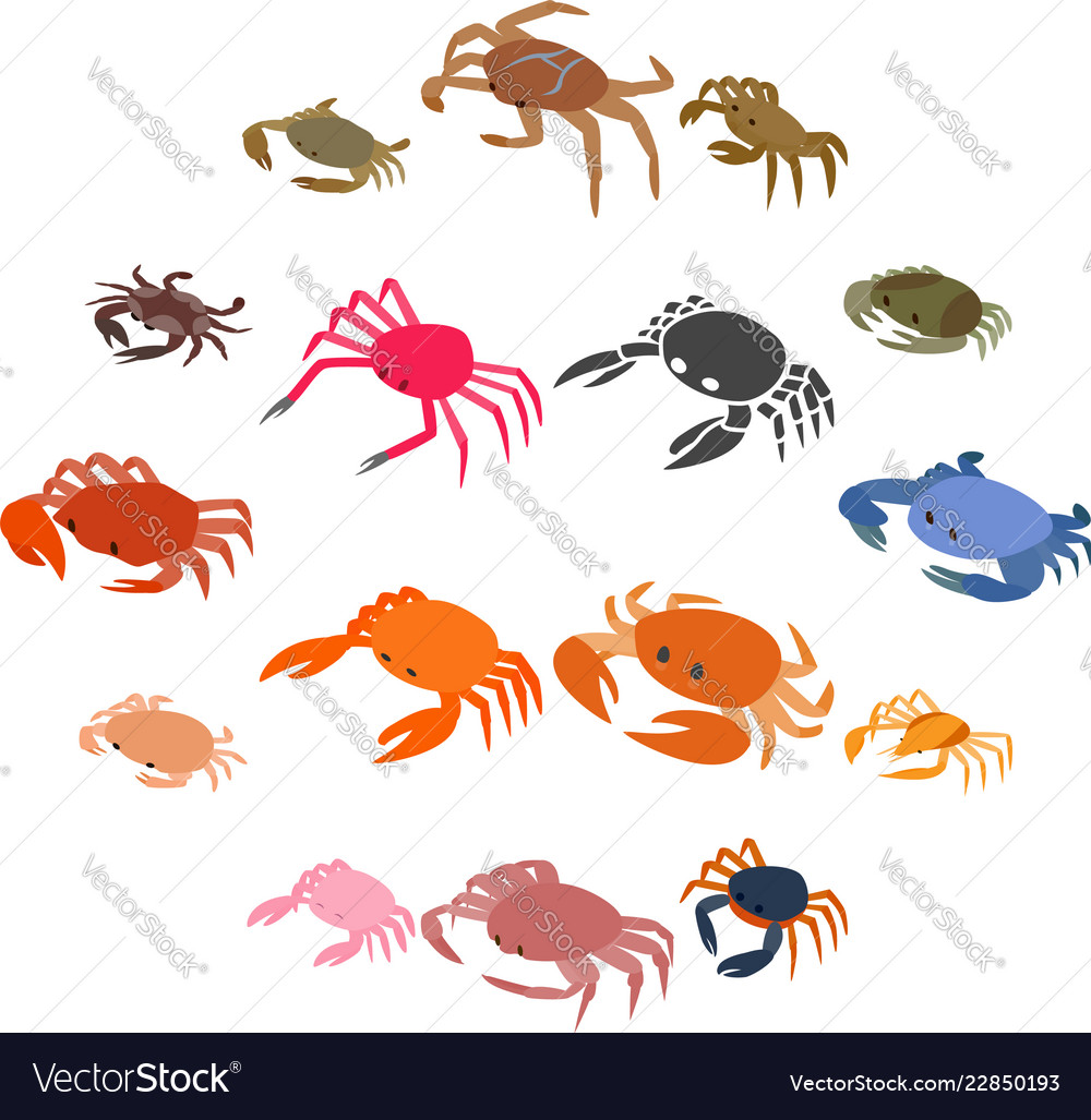 Crab icons set isometric 3d style Royalty Free Vector Image
