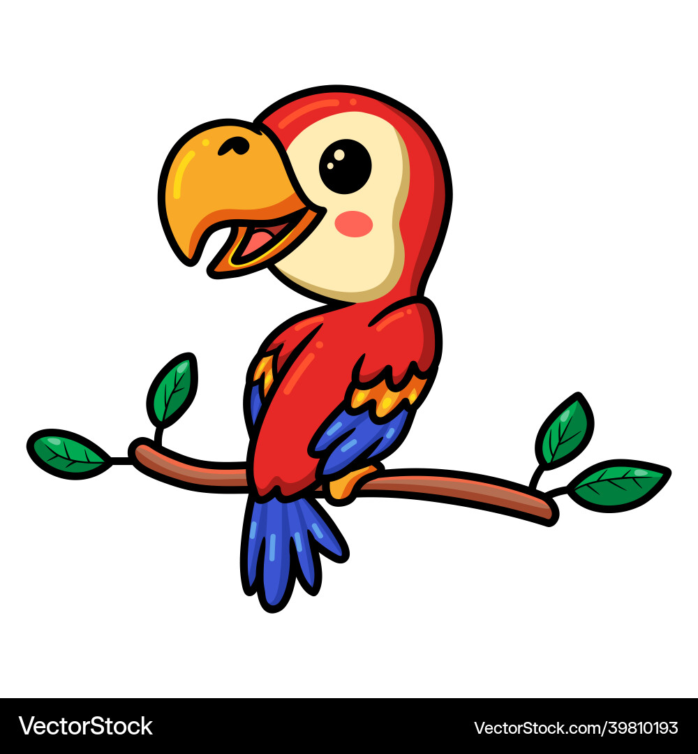 Cute little parrot cartoon on tree branch Vector Image