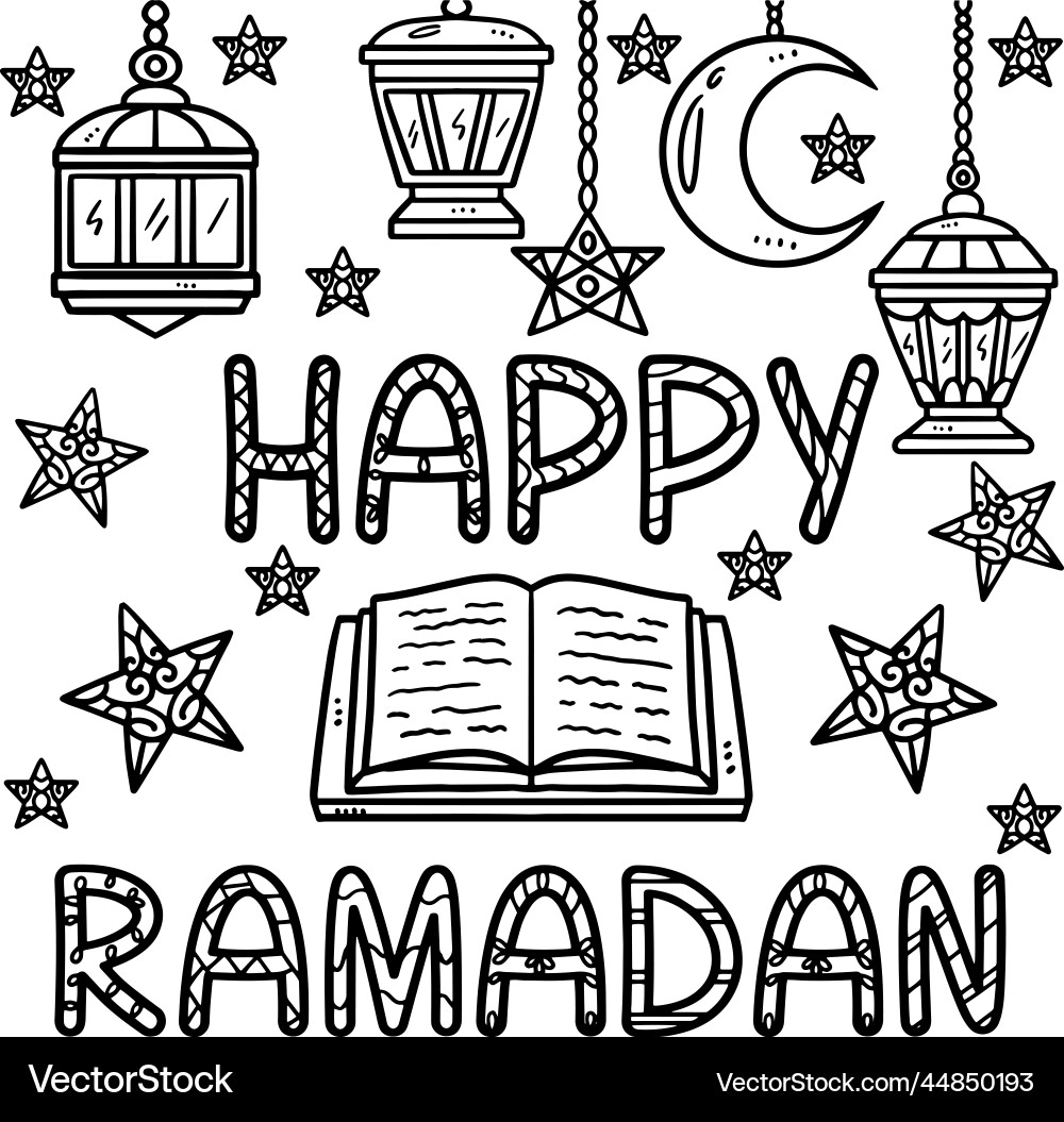Happy ramadan coloring page for kids Royalty Free Vector