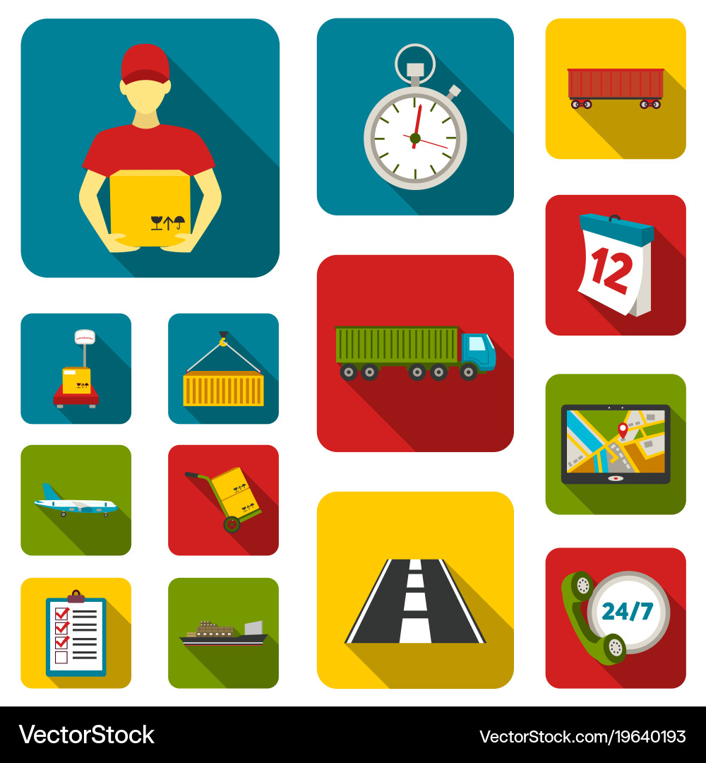Logistics service flat icons in set collection Vector Image