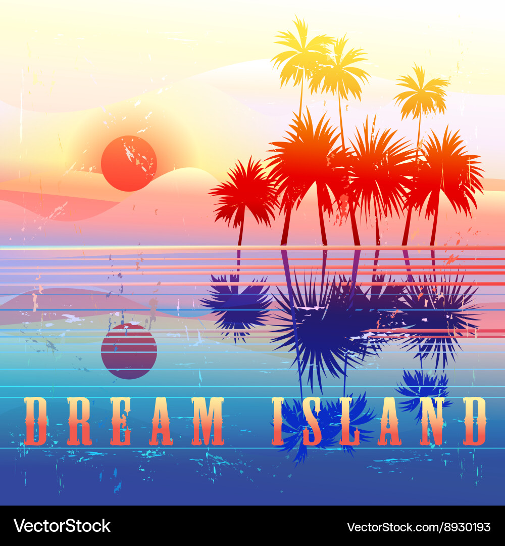 Retro colorful island paradise Royalty Free Vector Image