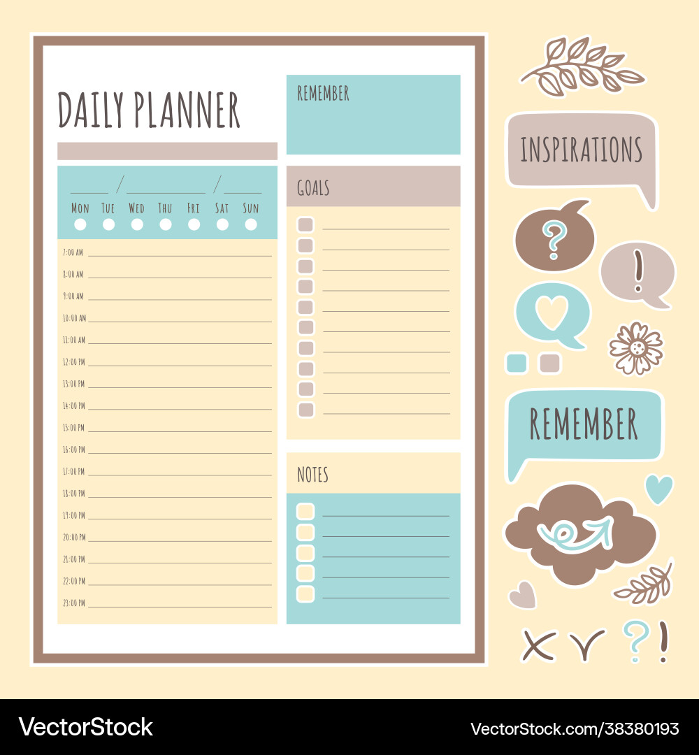 Yellow daily planner stickers organizer Royalty Free Vector