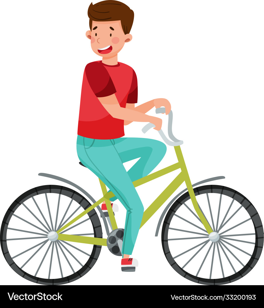 Young man cycling along road isolated on white Vector Image