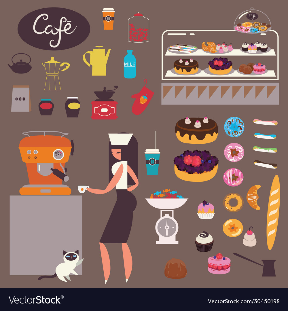 Cafe big set Royalty Free Vector Image - VectorStock