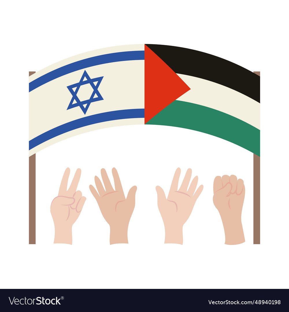 Israel and palestine flags with hands Royalty Free Vector