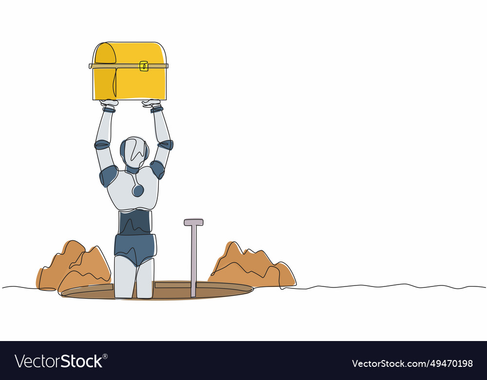 Single Continuous Line Drawing Robot Standing Vector Image