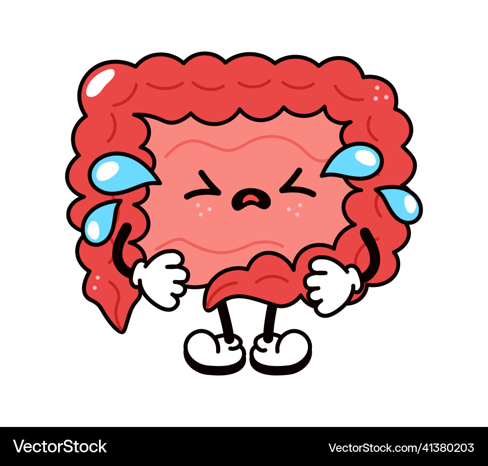 Cute funny crying sad intestines character hand Vector Image