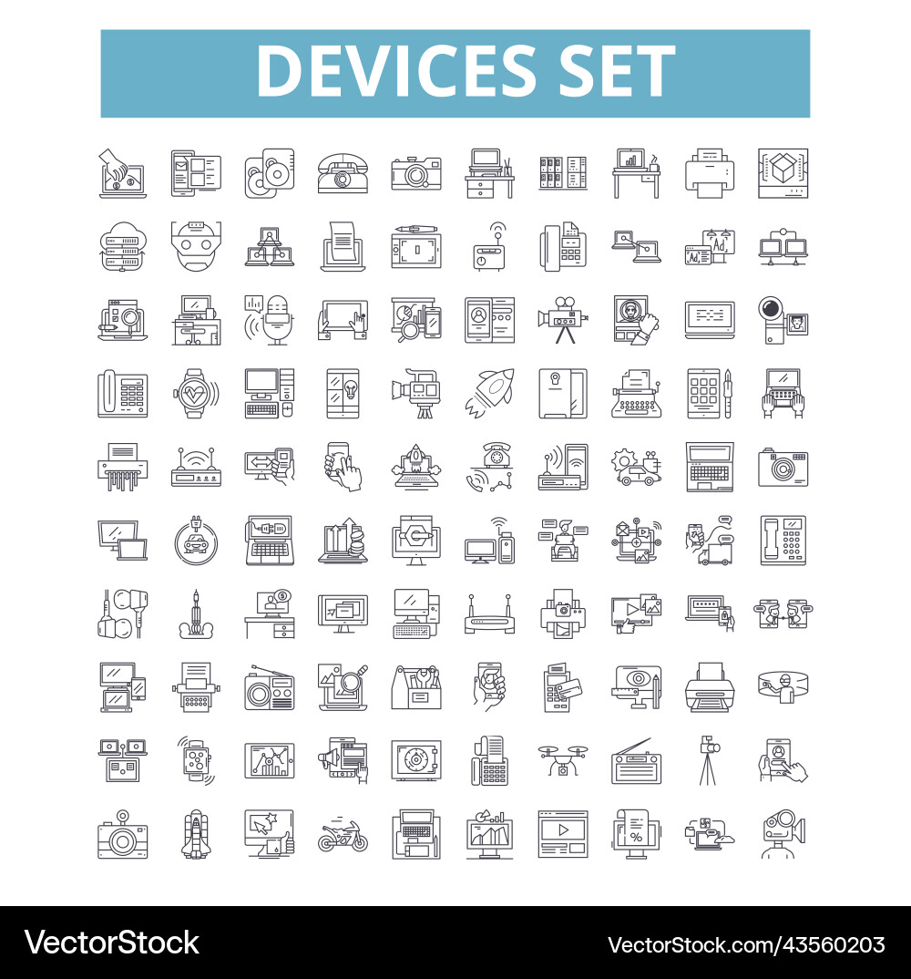 Devices set icons line symbols web signs Vector Image