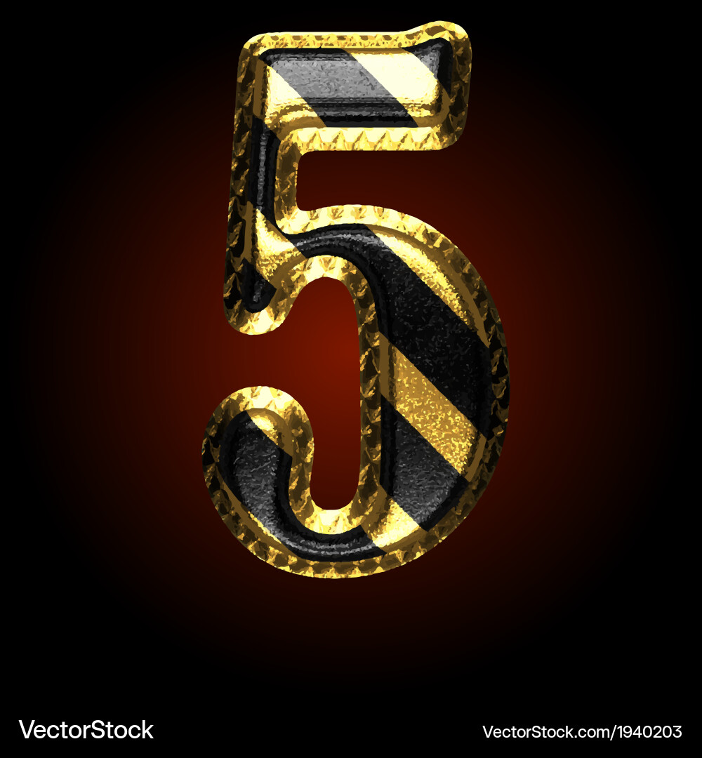 Golden and black letter 5 Royalty Free Vector Image
