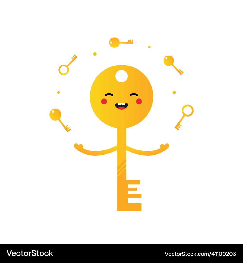 Golden key character having fun juggling keys Vector Image