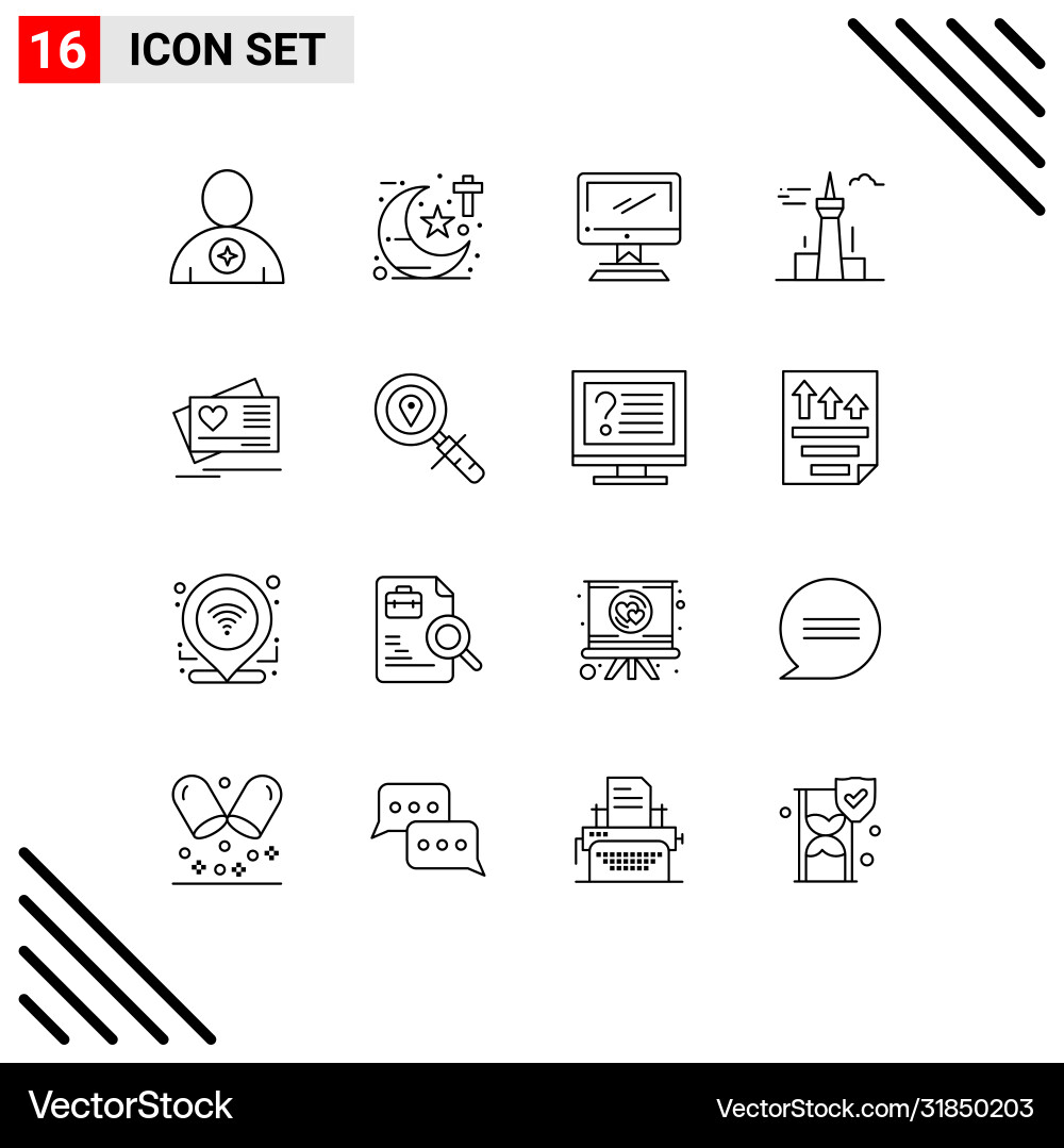 Pictogram set 16 simple outlines tower Royalty Free Vector