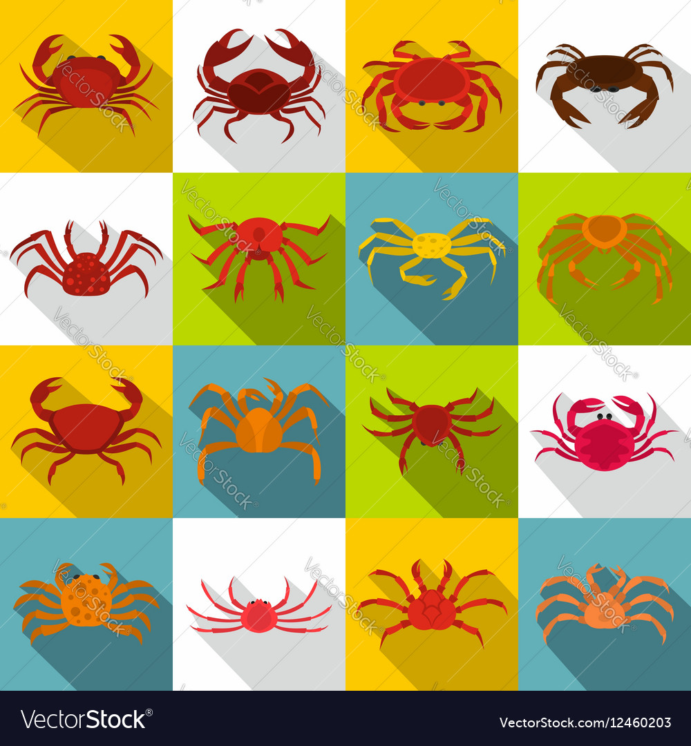 Various crab icons set flat style Royalty Free Vector Image