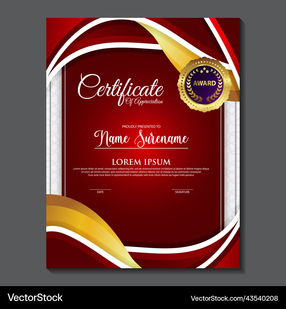Award template certificate gold color and red Vector Image