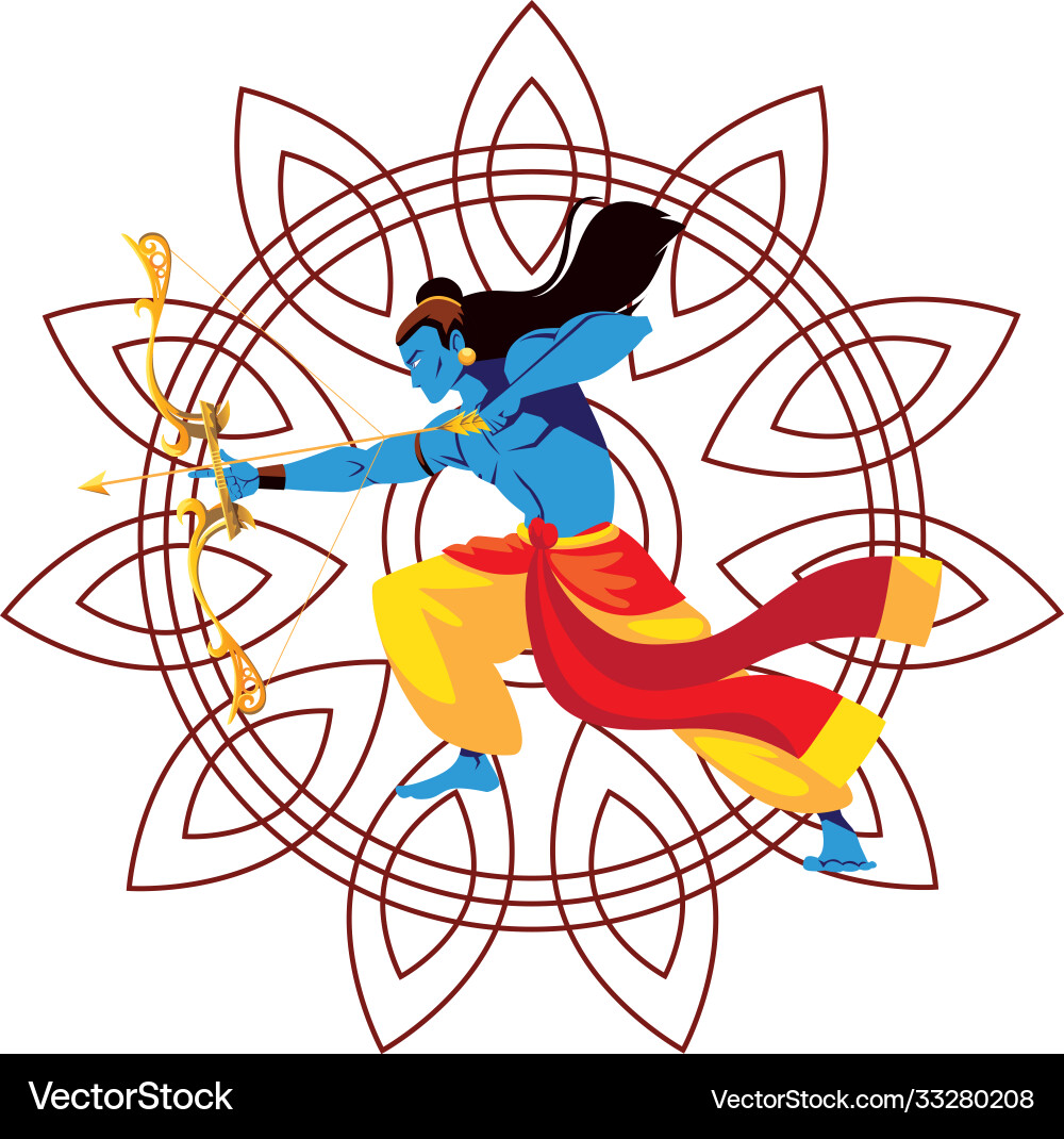 Lord ram cartoon with bow and arrow in front Vector Image