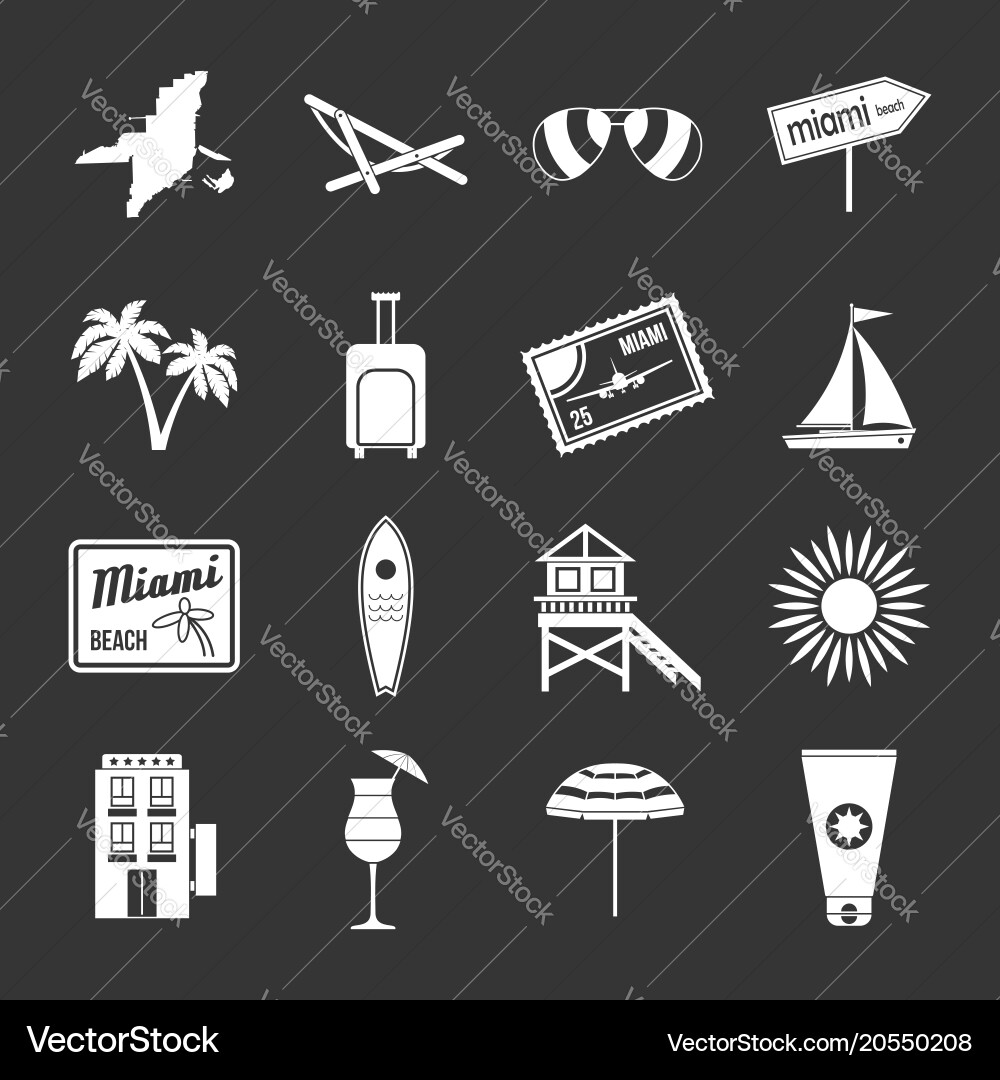 Miami icons set grey Royalty Free Vector Image