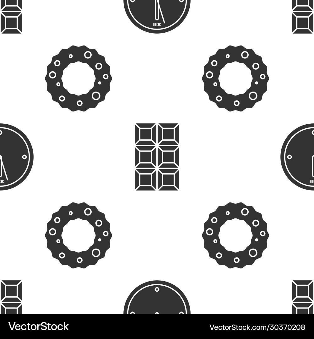 Set clock chocolate bar and christmas wreath Vector Image