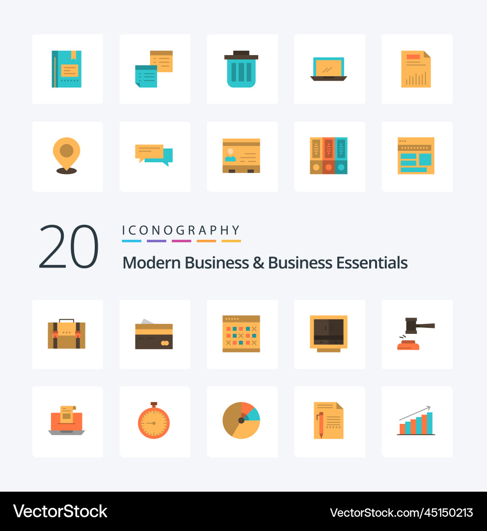 20 modern business and business essentials flat Vector Image