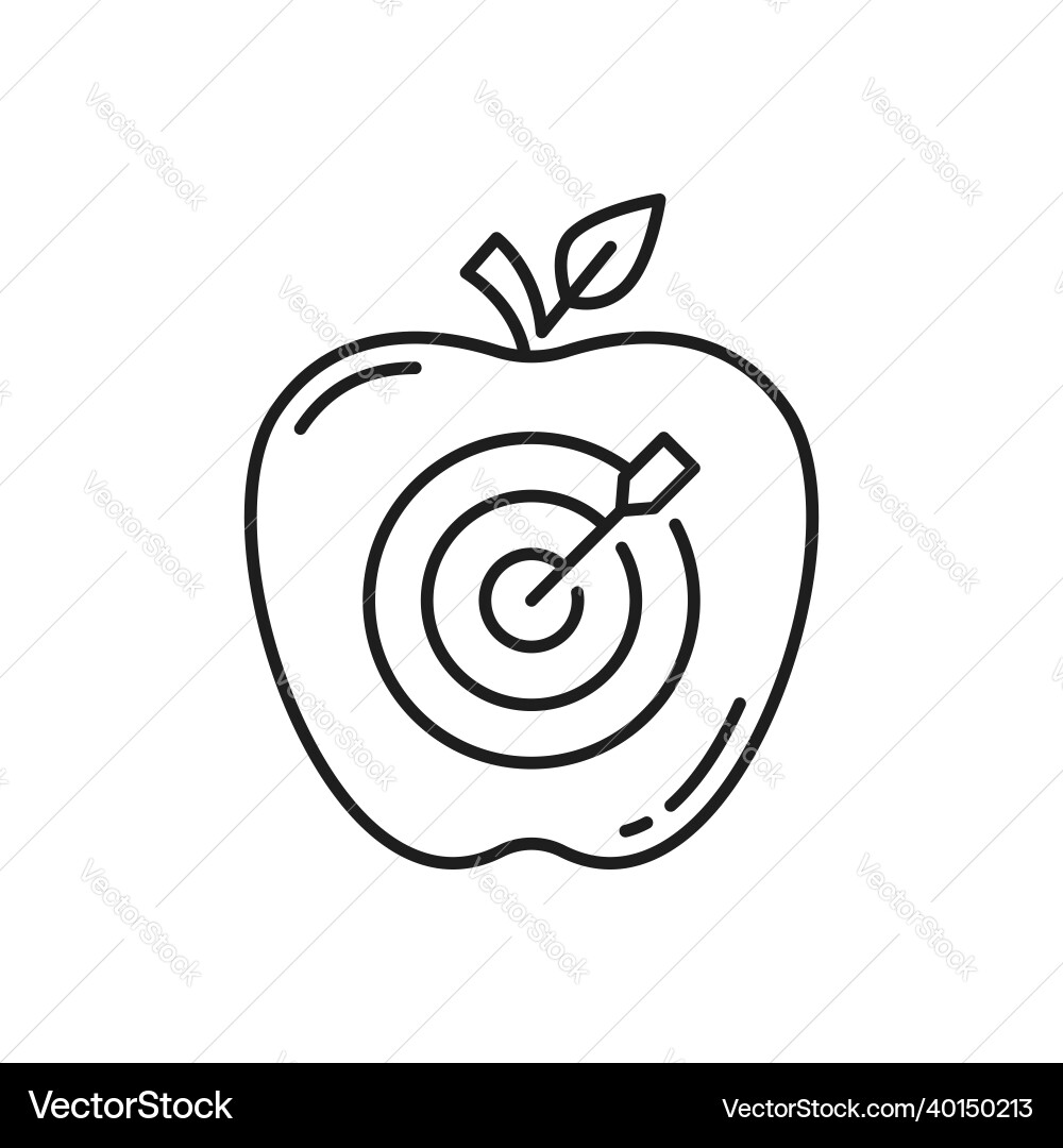 Apple with arrow target hit isolated outline icon Vector Image