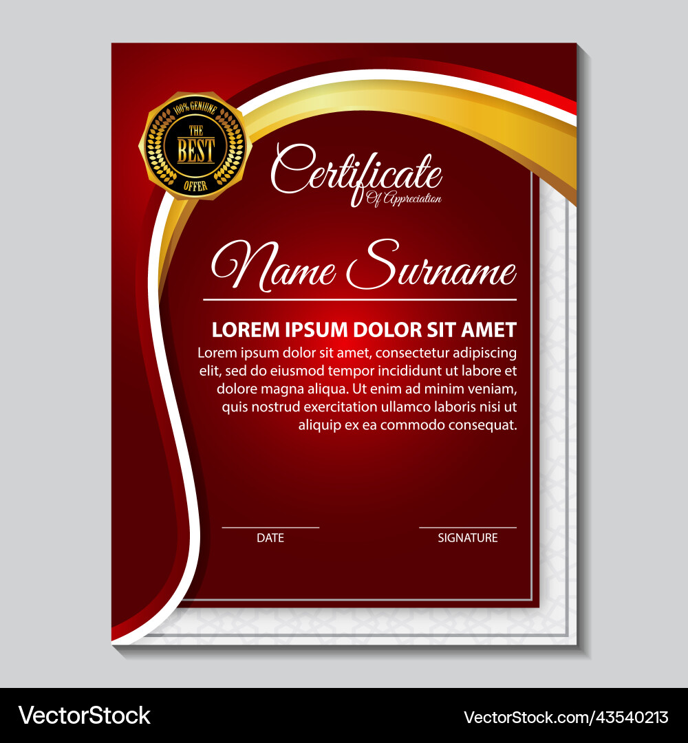 Award template certificate gold color and red Vector Image