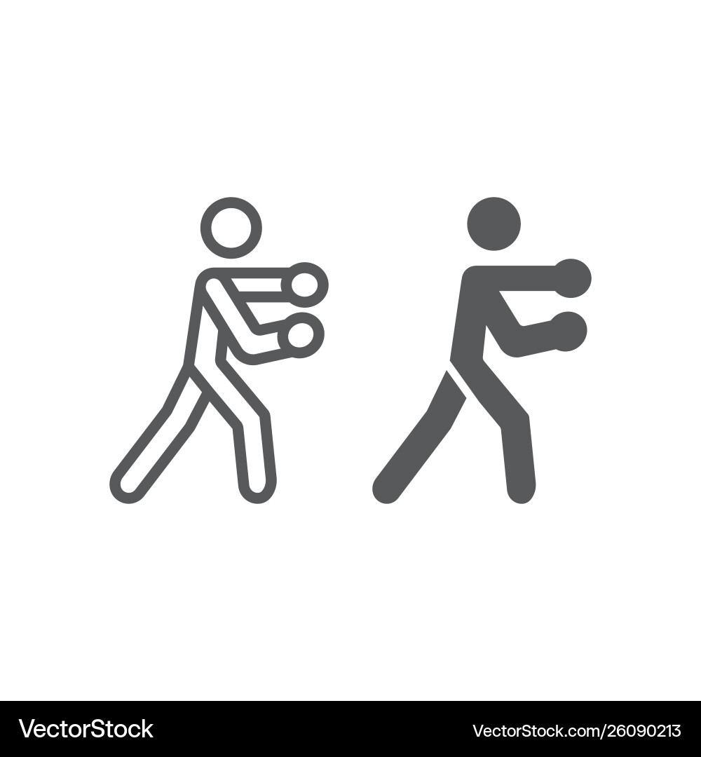 Boxing line and glyph icon boxer punch Royalty Free Vector