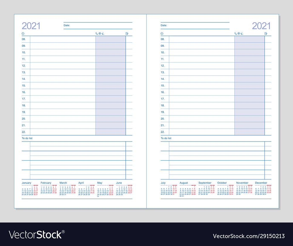 Datebook 2021 diary daily planner Royalty Free Vector Image