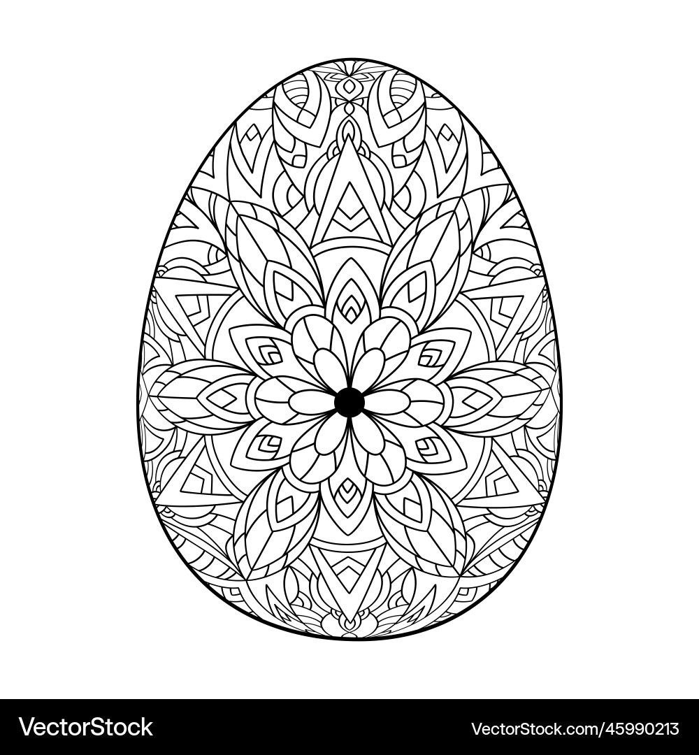 Hand drawn floral easter egg coloring book page Vector Image