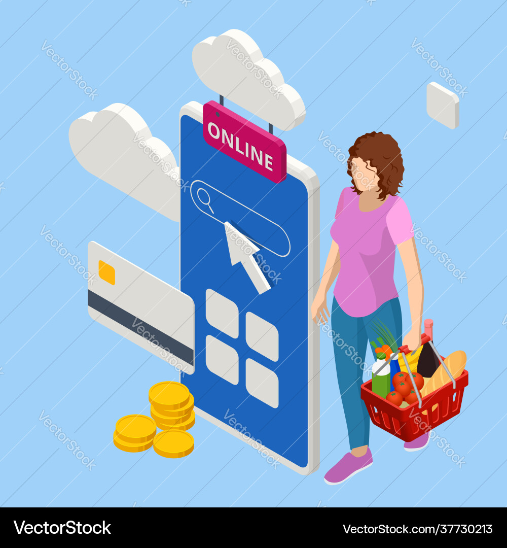 Isometric woman order online in internet Vector Image