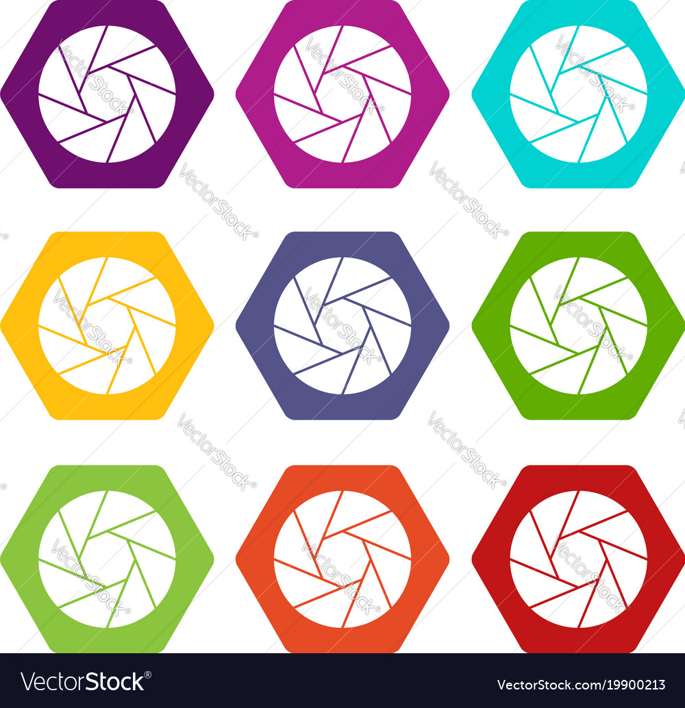 Little objective icon set color hexahedron Vector Image