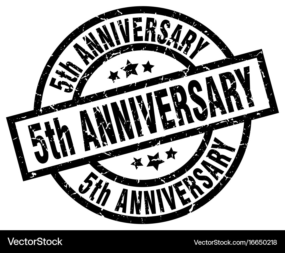 5th anniversary round grunge black stamp Vector Image