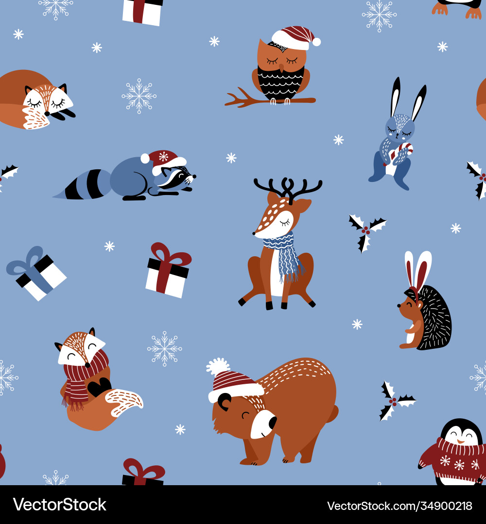 Christmas pattern with cute woodland animals Vector Image
